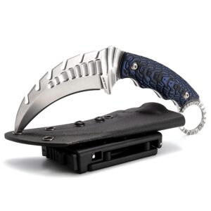 kiaslore karambit knife - d2 steel fixed blade knife, camping knife, survival knives & hunting knives edc tool with snake pattern handle & knife sheath blue