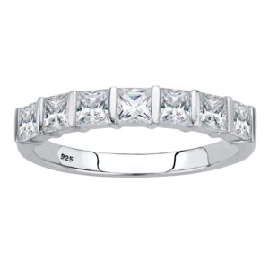 palmbeach jewelry platinum-plated sterling silver princess cut cubic zirconia stackable ring sizes 6-9 size 7