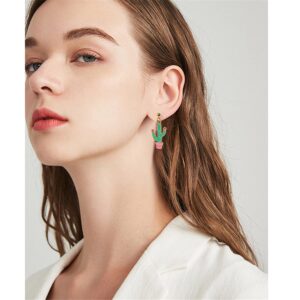 WUWEIJIAJIA 3 Pairs Unique Handmade Lightweight Funny Green Enamel Plant Cactus Dangle Drop Earrings Sets for Women Sweet Creative Potted Plant Stud Earrings (3 Pairs)