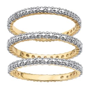 palmbeach jewelry 14k yellow gold or platinum-plated genuine diamond accent stackable 3 piece set eternity ring size 7