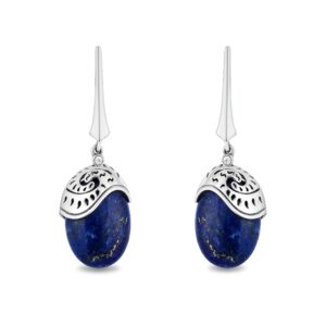 jewelili enchanted disney fine jewelry sterling silver 14x10 mm cabochon oval lapis and natural white round diamond accent moana dangle earrings