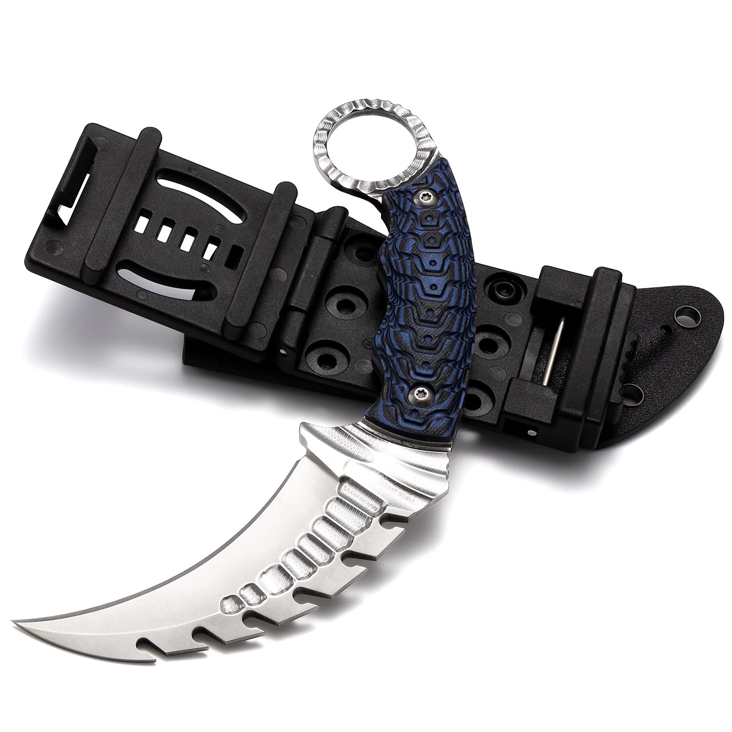 KIASLORE Karambit Knife - D2 Steel Fixed Blade Knife, Camping Knife, Survival Knives & Hunting Knives EDC tool with Snake pattern Handle & Knife Sheath Blue