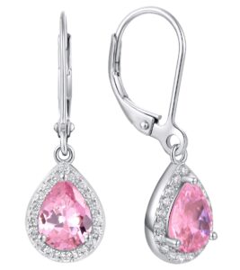 yl women's dangle drop earrings sterling silver solitaire leverback earrings halo teardrop created pink tourmaline jewelry gifts