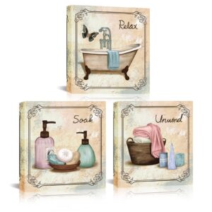 skenoart bathroom canvas wall art relax soak unwind quote picture print vintage paintings posters great gift home artwork framed ready to hang 12x12inchx3pieces