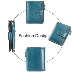 Lavemi Small Compact Women Wallet RFID Blocking Genuine Leather Bifold Purse with ID Windows(Peacock Green)