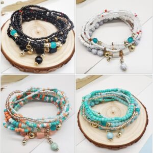 SAMOCO 9 Sets Bohemian Stackable Bead Bracelets for Women Stretch Multilayered Bracelet Set Multicolor Jewelry