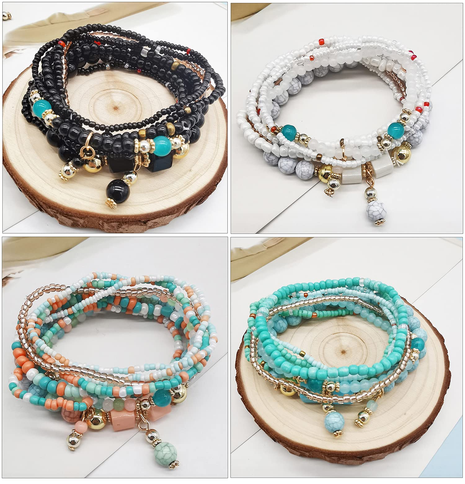 SAMOCO 9 Sets Bohemian Stackable Bead Bracelets for Women Stretch Multilayered Bracelet Set Multicolor Jewelry