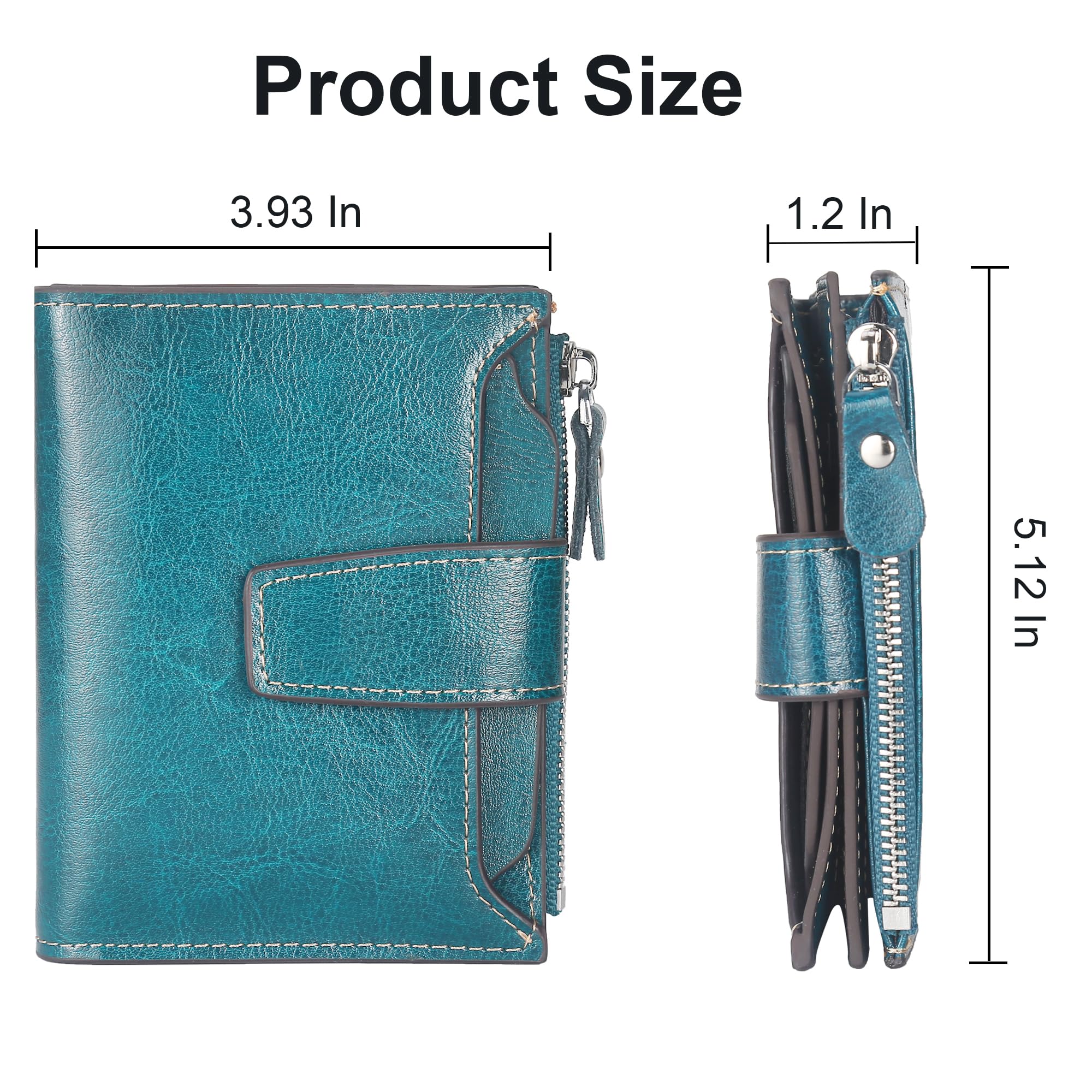 Lavemi Small Compact Women Wallet RFID Blocking Genuine Leather Bifold Purse with ID Windows(Peacock Green)