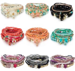 samoco 9 sets bohemian stackable bead bracelets for women stretch multilayered bracelet set multicolor jewelry