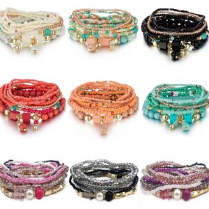 SAMOCO 9 Sets Bohemian Stackable Bead Bracelets for Women Stretch Multilayered Bracelet Set Multicolor Jewelry