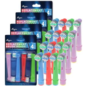 replacement toothbrush heads for oral b braun electric base- 16 pk of kids colorful brush heads compatible with oralb- soft bristles, small heads, fits pro 1000, triumph, clean, action, x cross + more