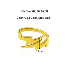 21 Holiday Double Lightning Stainless Steel Adjustable Open Rings for Women Men Fashion Asymmetric Wrap Engagement Promise Statement Finger Knuckle Boyfriend Girlfriend Son Daughter, Gold (4202)