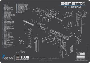 edog px4 gun cleaning mat - schematic (exploded view) diagram compatible with beretta px4 series pistol 3 mm padded pad protect your firearm magazines bench surfaces gun oil solvent resistant