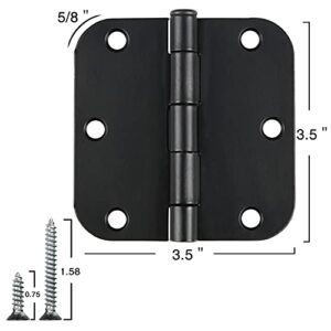 48 Pack Rounded Matte Black Door Hinges 3.5" x 3.5 Inch 5/8" Radius Interior 3 1/2 Inch Door Hinges Front Bifold Residential Standard Bedroom Indoor Door Hinge for Door Hardware Controls Matte Black