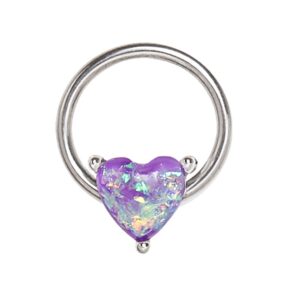 dynamique 316l surgical steel synthetic opal heart snap-in captive bead ring/septum ring (sold per piece)