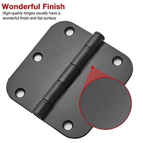 48 Pack Rounded Matte Black Door Hinges 3.5" x 3.5 Inch 5/8" Radius Interior 3 1/2 Inch Door Hinges Front Bifold Residential Standard Bedroom Indoor Door Hinge for Door Hardware Controls Matte Black