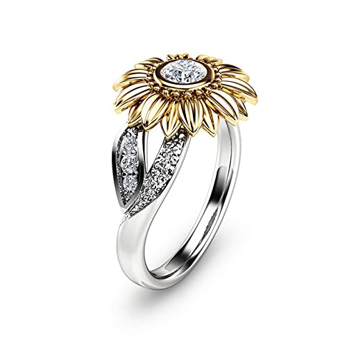 1 1/9 Ct Round Shape White Cubic Zirconia Sunflower Split Shank Floral Wedding Engagement Ring In 14K White Gold Plated 925 Sterling Silver (1.10 Cttw) Ring Size - 8.5