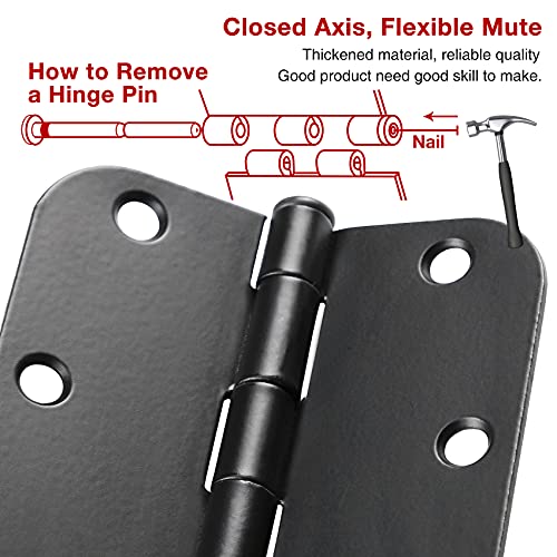 48 Pack Rounded Matte Black Door Hinges 3.5" x 3.5 Inch 5/8" Radius Interior 3 1/2 Inch Door Hinges Front Bifold Residential Standard Bedroom Indoor Door Hinge for Door Hardware Controls Matte Black