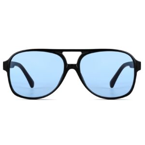 Xpectrum Big 70s Retro Clear Yellow Sunglasses for Men Women Vintage Trendy Sun Glasses (Blue/Black)