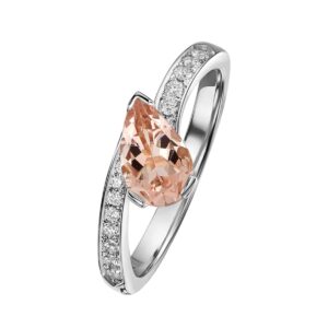 shine jewel bypass side accents 0.70 ctw pear morganite 925 silver stackable ring (9.5)