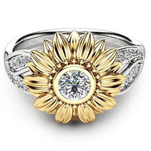 1 1/9 ct round shape white cubic zirconia sunflower split shank floral wedding engagement ring in 14k white gold plated 925 sterling silver (1.10 cttw) ring size - 7.5