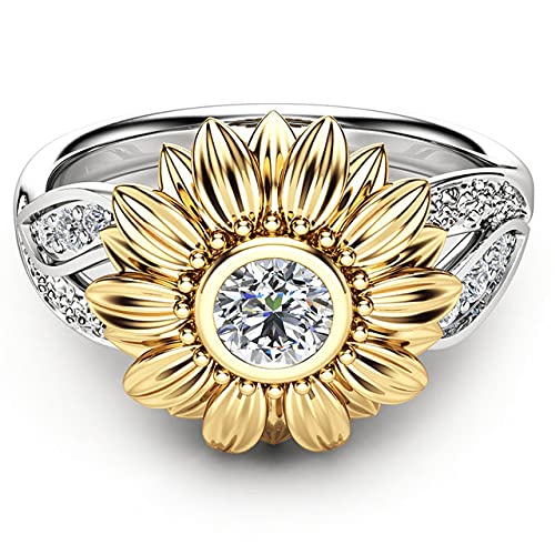 1 1/9 CT Round Shape White Cubic Zirconia Sunflower Split Shank Floral Wedding Engagement Ring in 14K White Gold Plated 925 Sterling Silver (1.10 Cttw) Ring Size - 7.5