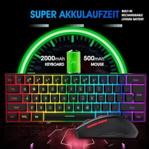 Snpurdiri 60% Wireless Gaming Keyboard and Mouse Combo, Include 2.4G Small Mini 60% Merchanical Feel Keyboard, Ergonomic Design Vertical Feel Wireless Mouse