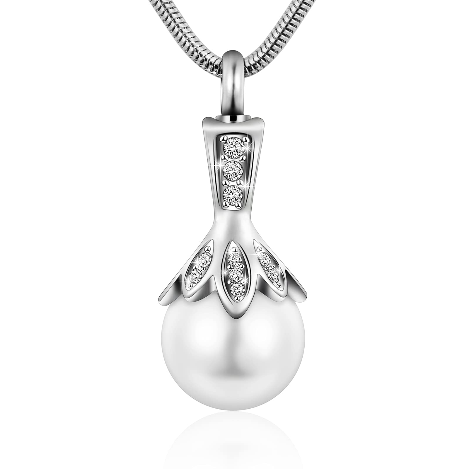 Pearl Urn Necklace for Ashes Memorial Cremation Necklaces Stainless Steel Ashes Necklaces for Men Women