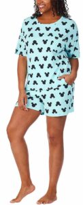 disney womens short pajama set with pockets (aqua, x-large)