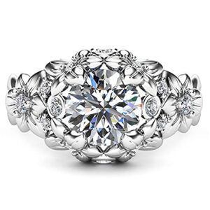 1 4/5 ct round shape white cubic zirconia floral wedding engagement ring in 14k white gold plated 925 sterling silver (1.80 cttw) ring size - 4.5