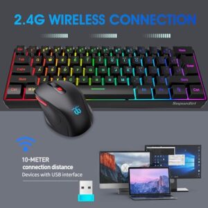 Snpurdiri 60% Wireless Gaming Keyboard and Mouse Combo, Include 2.4G Small Mini 60% Merchanical Feel Keyboard, Ergonomic Design Vertical Feel Wireless Mouse