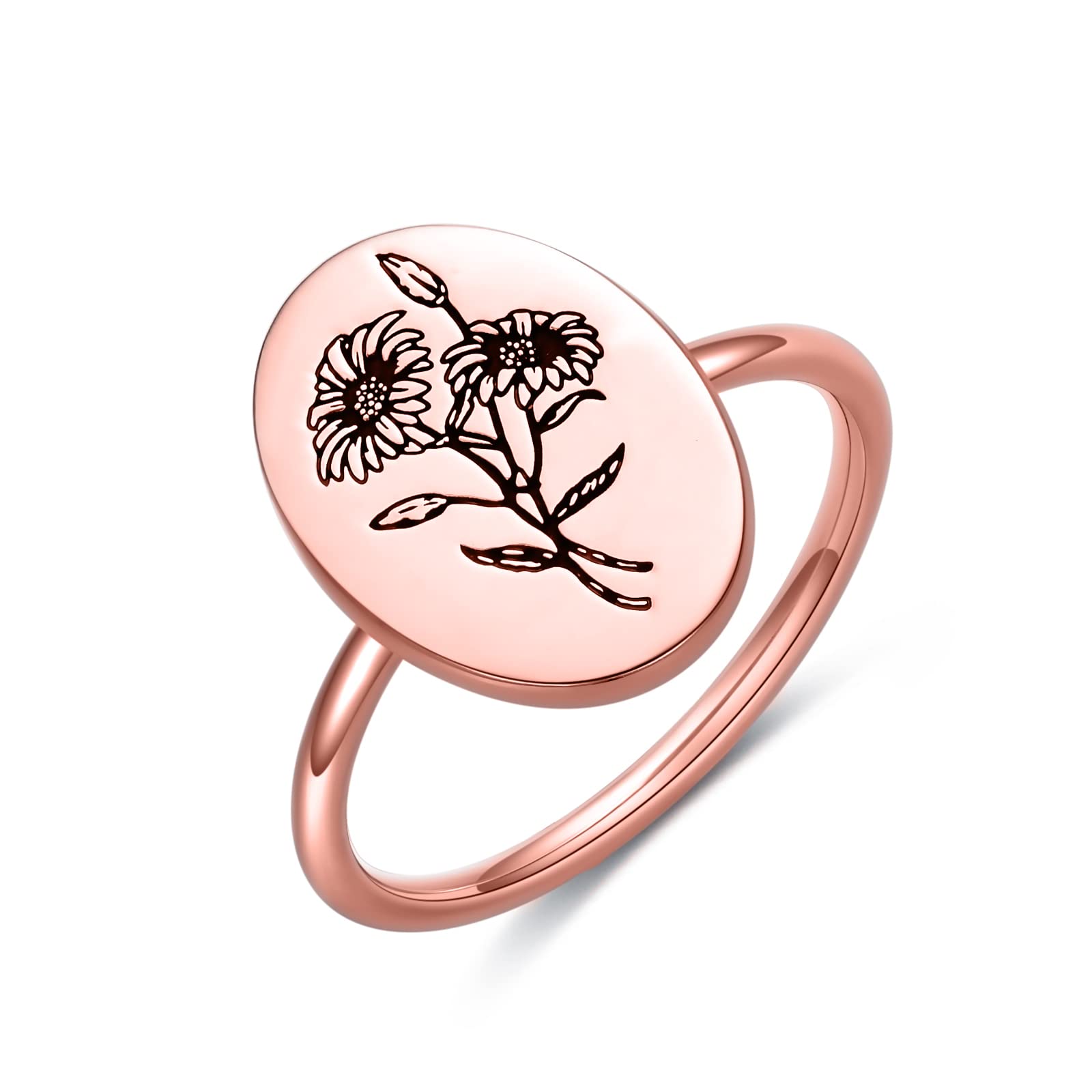 SLIACETE Personalized Birth Flower Ring 925 Sterling Silver/Copper Custom Any Name Birthday Jewelry Gifts for Women Wife Mom Her