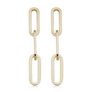 14k yellow gold paperclip link chain drop earrings (0.95 inches long)