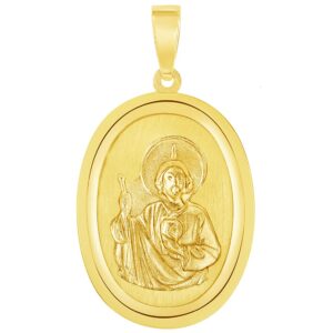 jewelry america 14k yellow gold oval miraculous medal of saint jude thaddeus the apostle pendant (1")