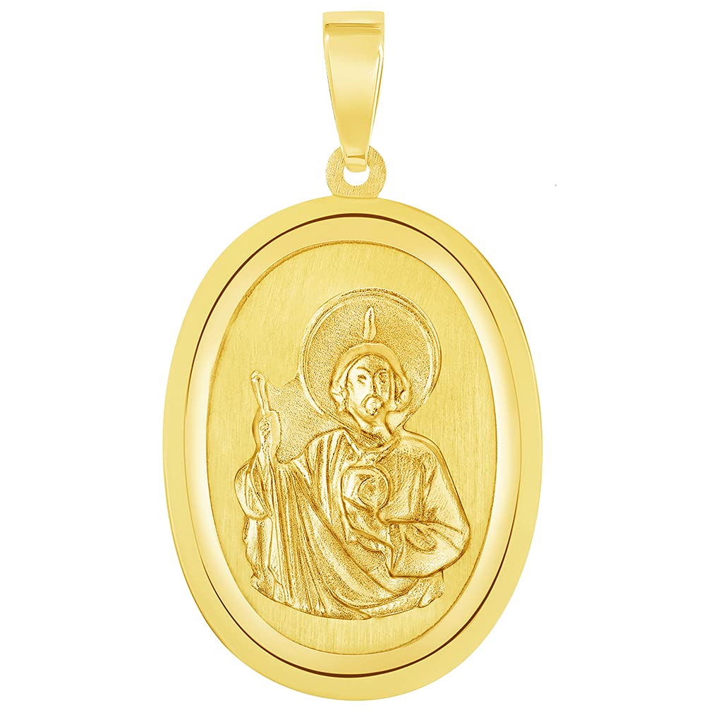 Jewelry America 14k Yellow Gold Oval Miraculous Medal of Saint Jude Thaddeus the Apostle Pendant (1")