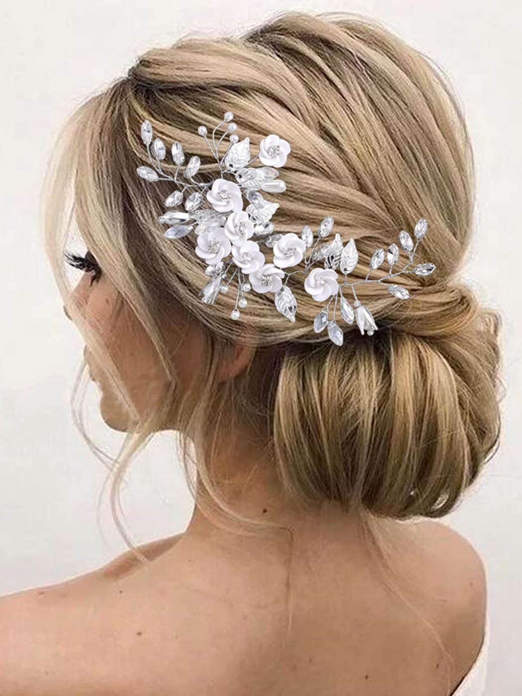 Latious Silver Flower Bride Wedding Hair Vine Crystal Bridal Hair Piece Rhinestone Hair Accessories Leaf Hair Jewelry for Women and Girls(5.5Inches) (A-Silver)