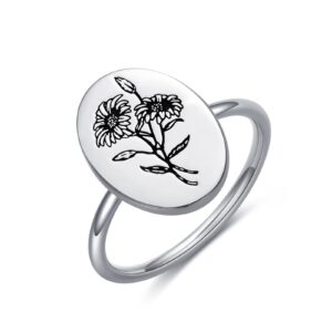 sliacete personalized birth flower ring 925 sterling silver/copper custom any name birthday jewelry gifts for women wife mom her