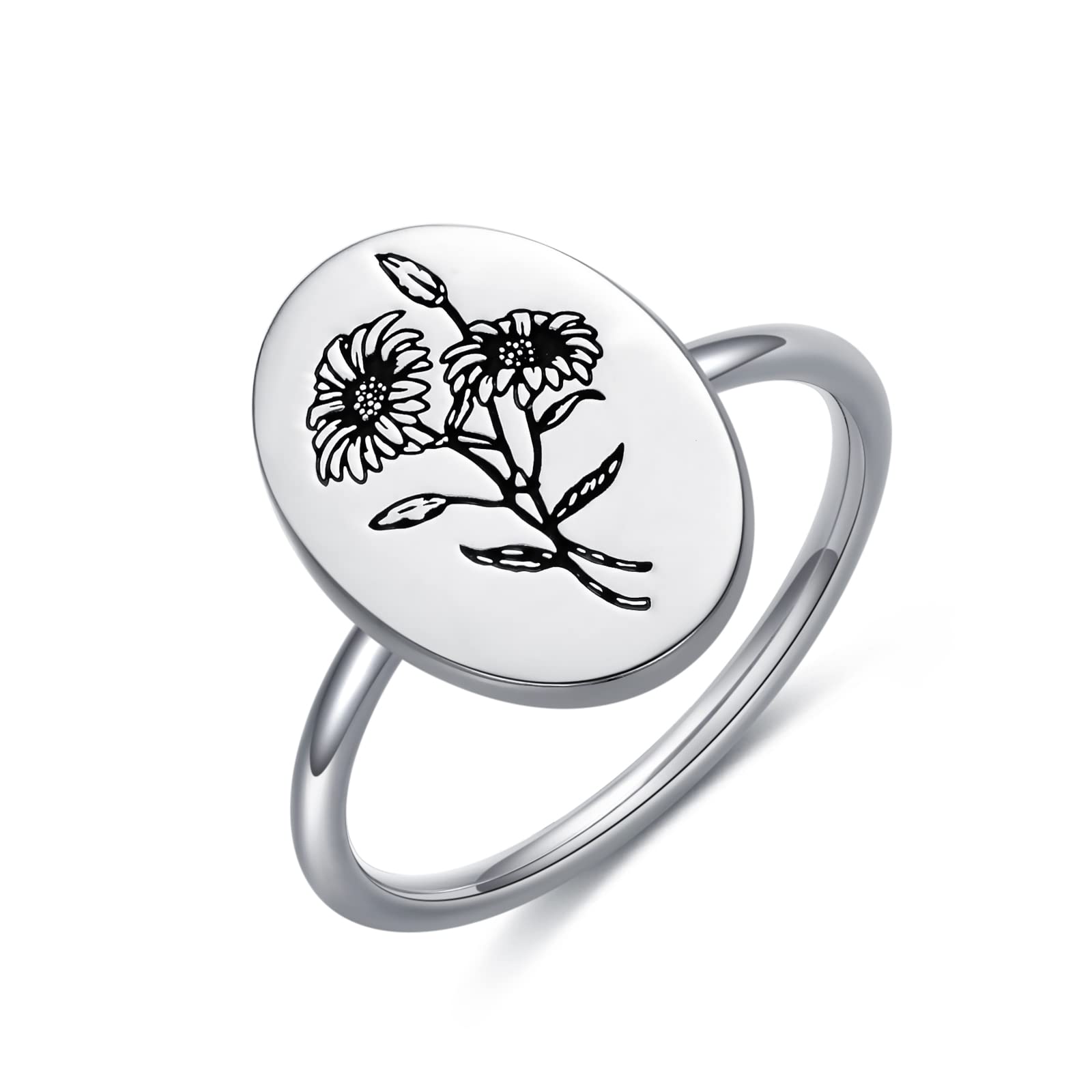 SLIACETE Personalized Birth Flower Ring 925 Sterling Silver/Copper Custom Any Name Birthday Jewelry Gifts for Women Wife Mom Her