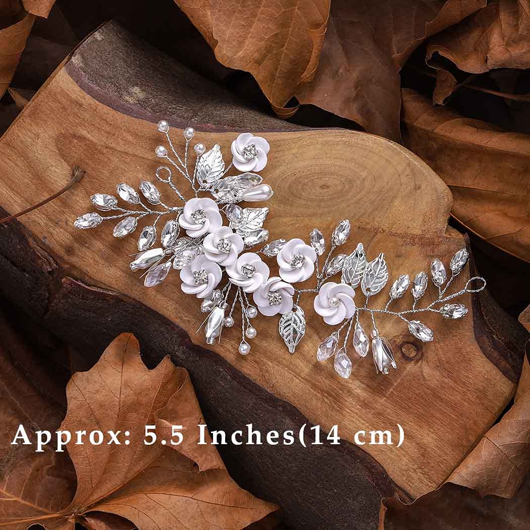 Latious Silver Flower Bride Wedding Hair Vine Crystal Bridal Hair Piece Rhinestone Hair Accessories Leaf Hair Jewelry for Women and Girls(5.5Inches) (A-Silver)