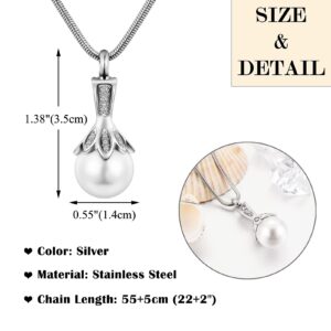 Pearl Urn Necklace for Ashes Memorial Cremation Necklaces Stainless Steel Ashes Necklaces for Men Women