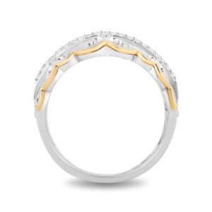 Jewelili Hallmark Fine Jewelry Sterling Silver and 14K Yellow Gold 1/6 Cttw Round White Sparkling Diamond Filigree Fashion Hearts Ring, Size 9