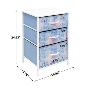 Sorbus Nightstand Storage Organizer with 3 Drawers - Kids Girls, Boys Bedroom Furniture Storage Chest for Clothes, Closet Organization - Steel Frame, Wood Top, Fabric Bin (Pastel Tie-dye Blue/Pink)