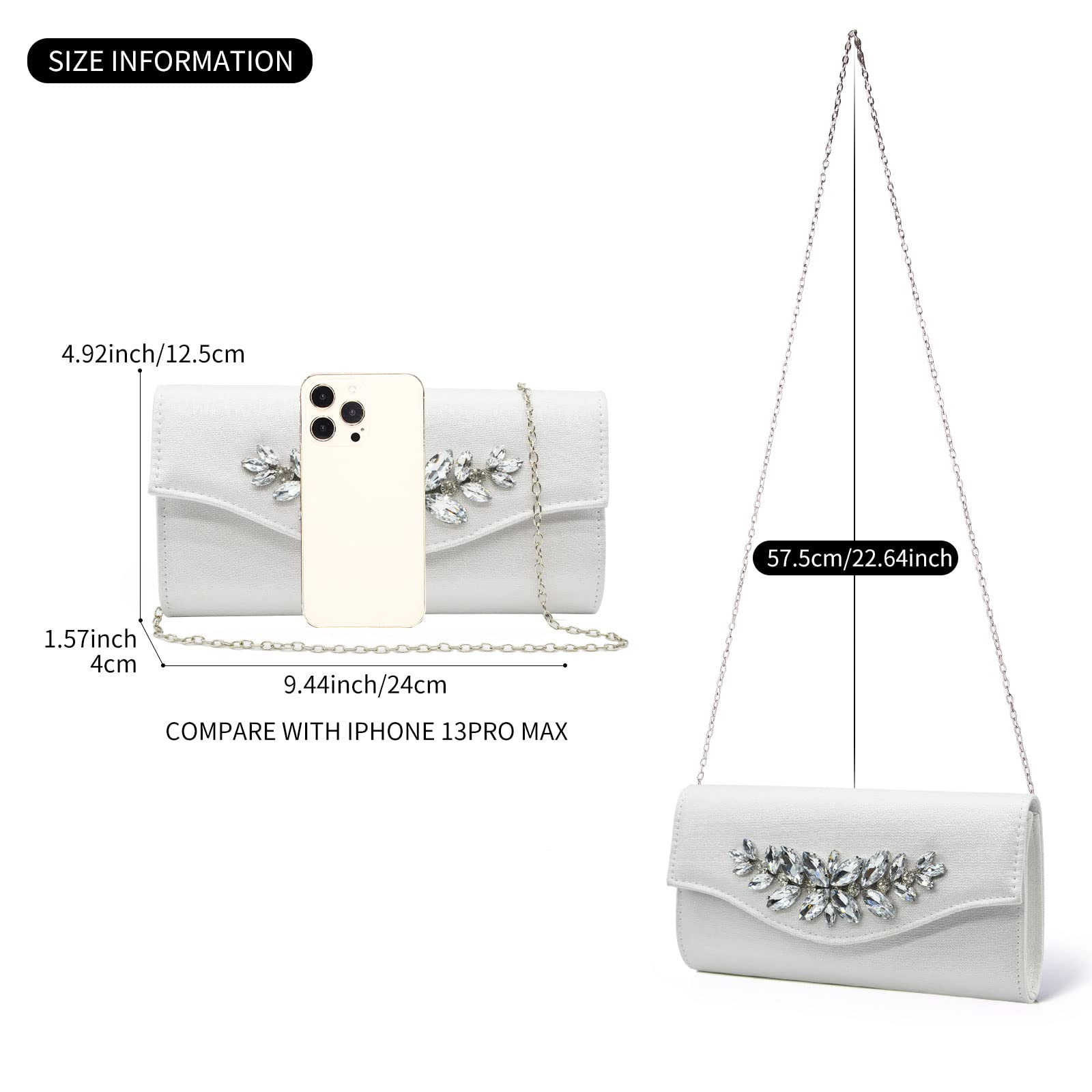 GESU Clutch Purses for Women Rhinestone Evening Bag Wedding Formal Bridal Purse Party Cocktail Handbag.(Ivory)