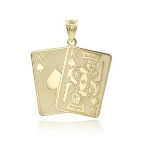 fine 10k yellow gold personalized name spade ace and king card/king of spades poker card pendant