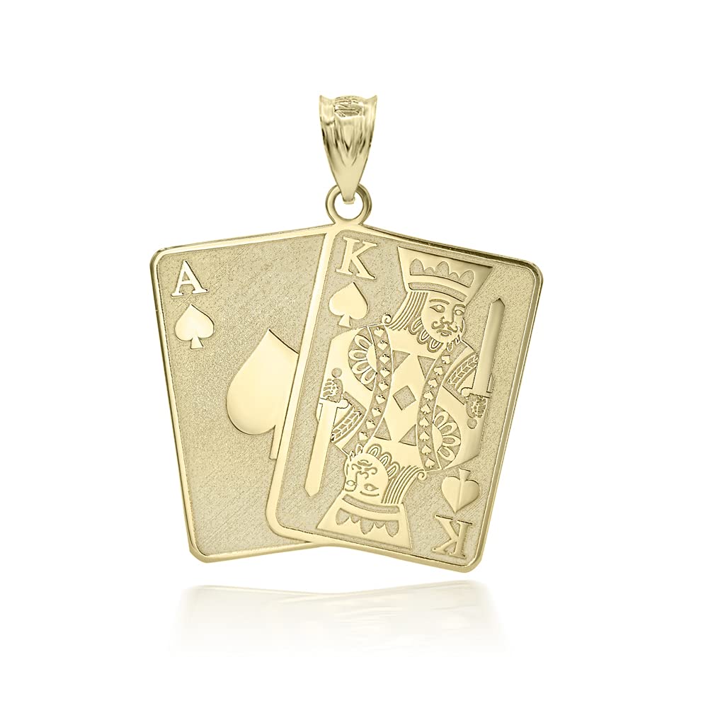 Fine 10k Yellow Gold Personalized Name Spade Ace and King Card/King of Spades Poker Card Pendant