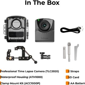 Brinno BCC2000 Lite Construction & Outdoor Weather Camera, TLC2020 Time Lapse Camera Waterproof Housing ATH1000 & Mounting Clamp ACC1000P – HDR FHD, 99 Day Battery Life, 360-Degree Tripod Arm