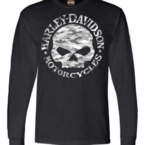 Harley-Davidson Men's Camo Willie G Skull Long Sleeve Crew-Neck Shirt (M)