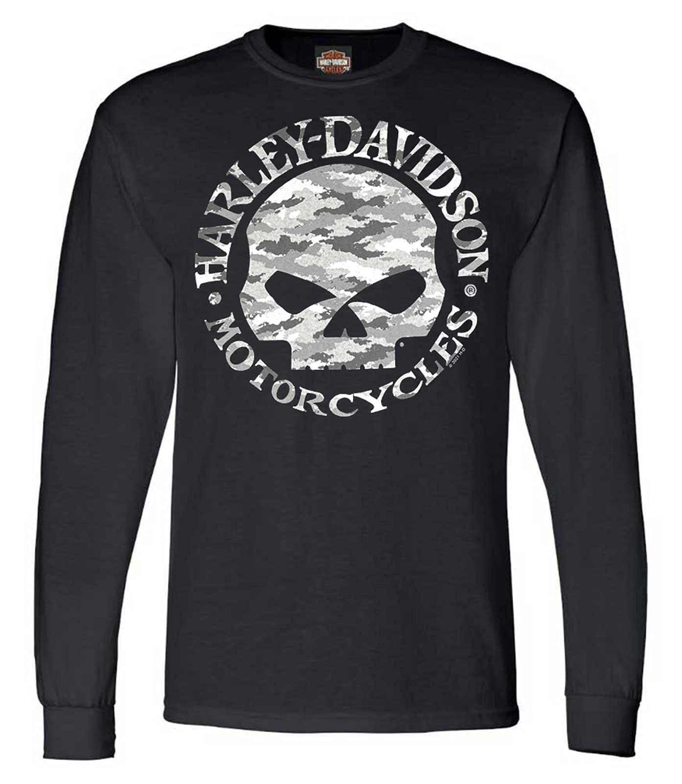 Harley-Davidson Men's Camo Willie G Skull Long Sleeve Crew-Neck Shirt (M)