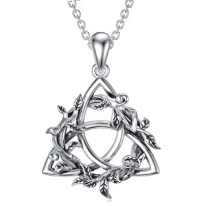 rmrewy celtic trinity knot with round vine necklace 925 sterling silver jewelry oxidized good luck irish triquetra triangle knot holy trinity pendant jewelry mother's day gift for women mom