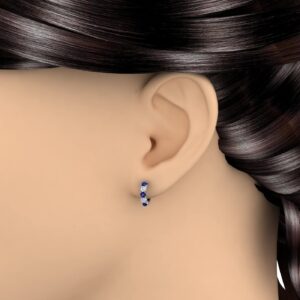 1.18 Carat Blue Sapphire & White Diamond Hoop Earrings in 14K White Gold (SI1-SI2 Clarity)